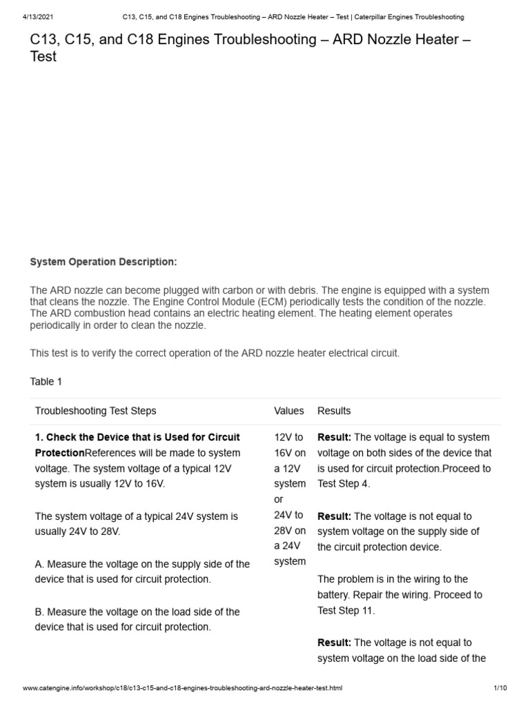 C13, C15, and C18 Engines Troubleshooting - ARD Nozzle Heater - Test ...