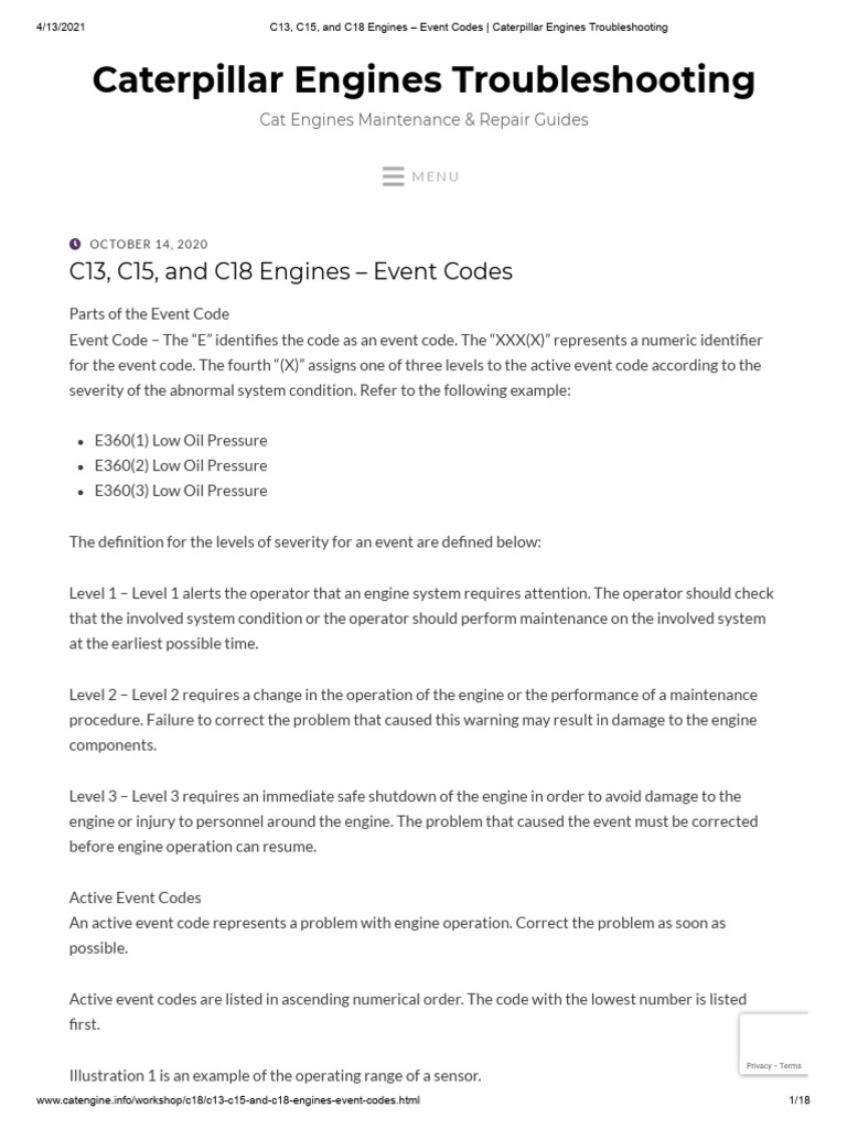 C13, C15, and C18 Engines - Event Codes - Caterpillar Engines ...