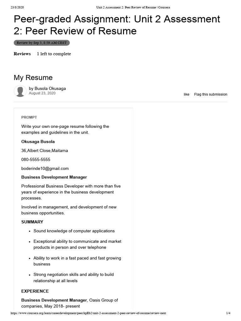 Resume Peer Review Guide | PDF | Business Development | Business