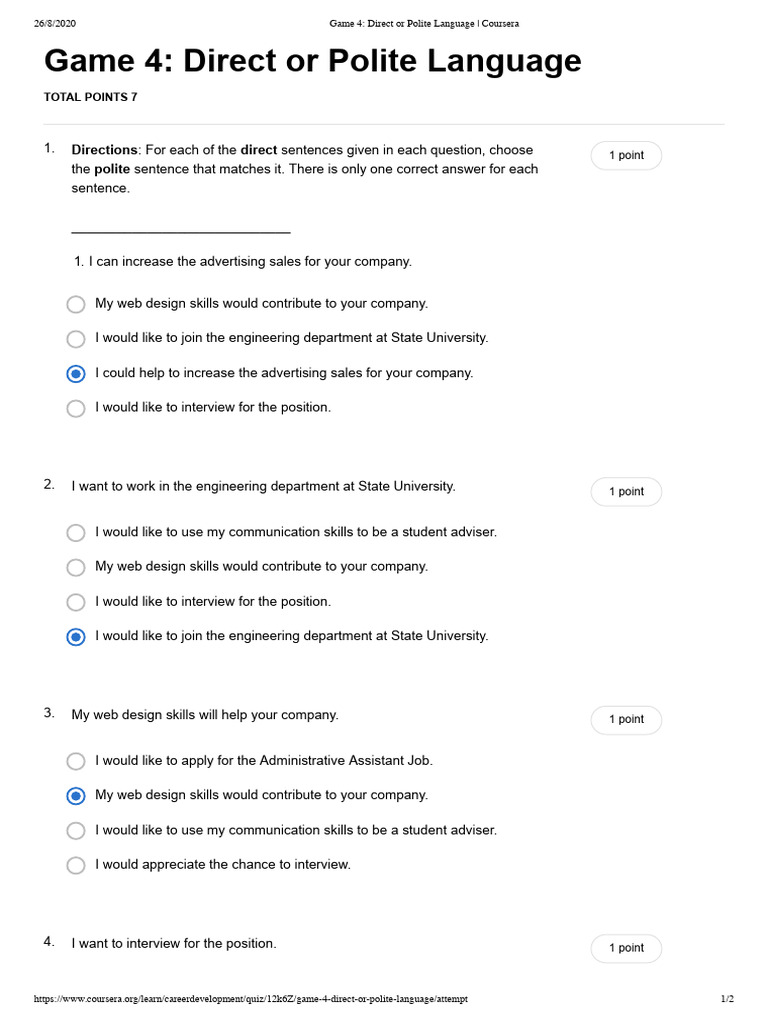 Direct vs. Polite Language Quiz | PDF