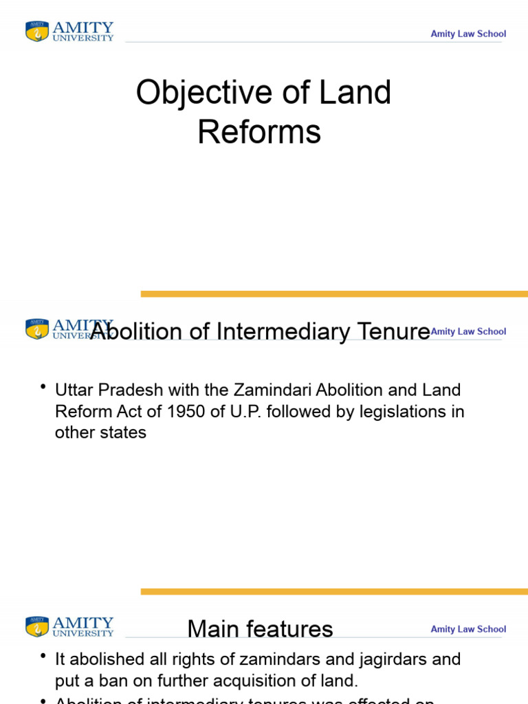Objective of Land Reforms | PDF | Leasehold Estate | Eviction