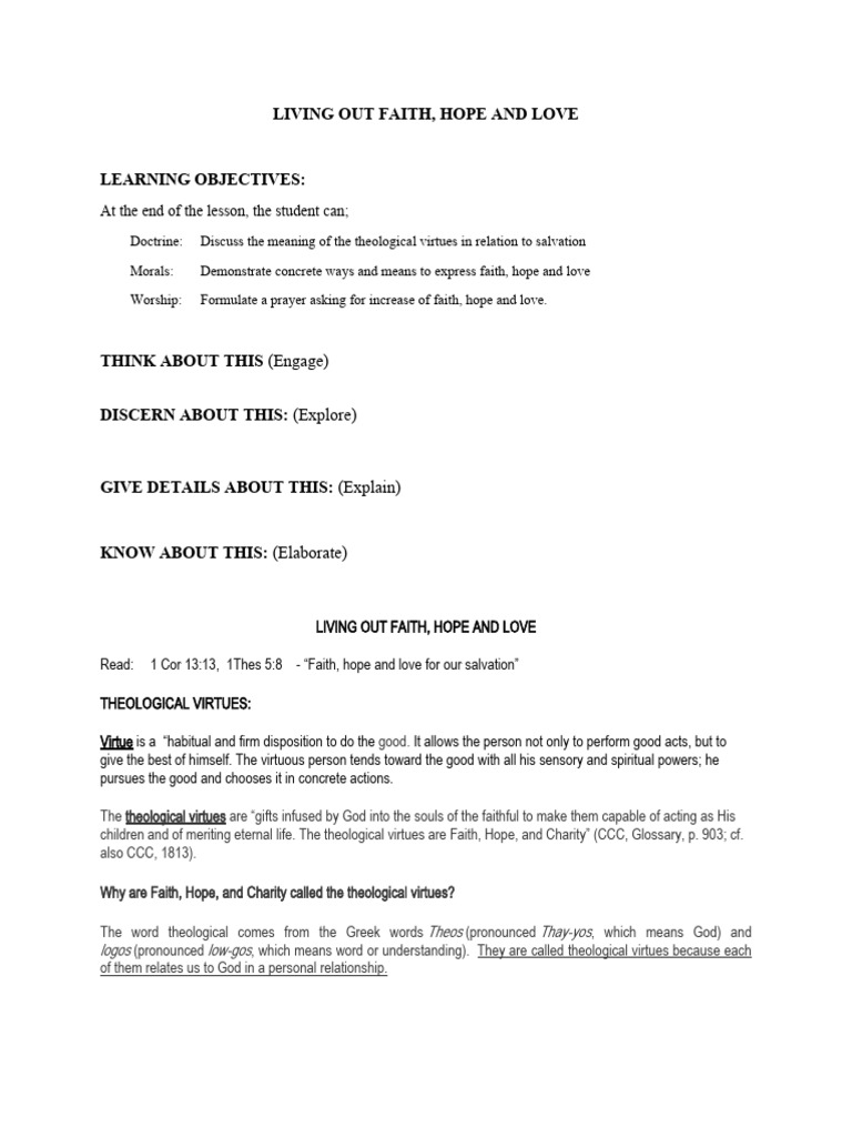 RS 1 Lesson 11 LIVING OUT FAITH HOPE AND LOVE | PDF | Faith | Grace In ...