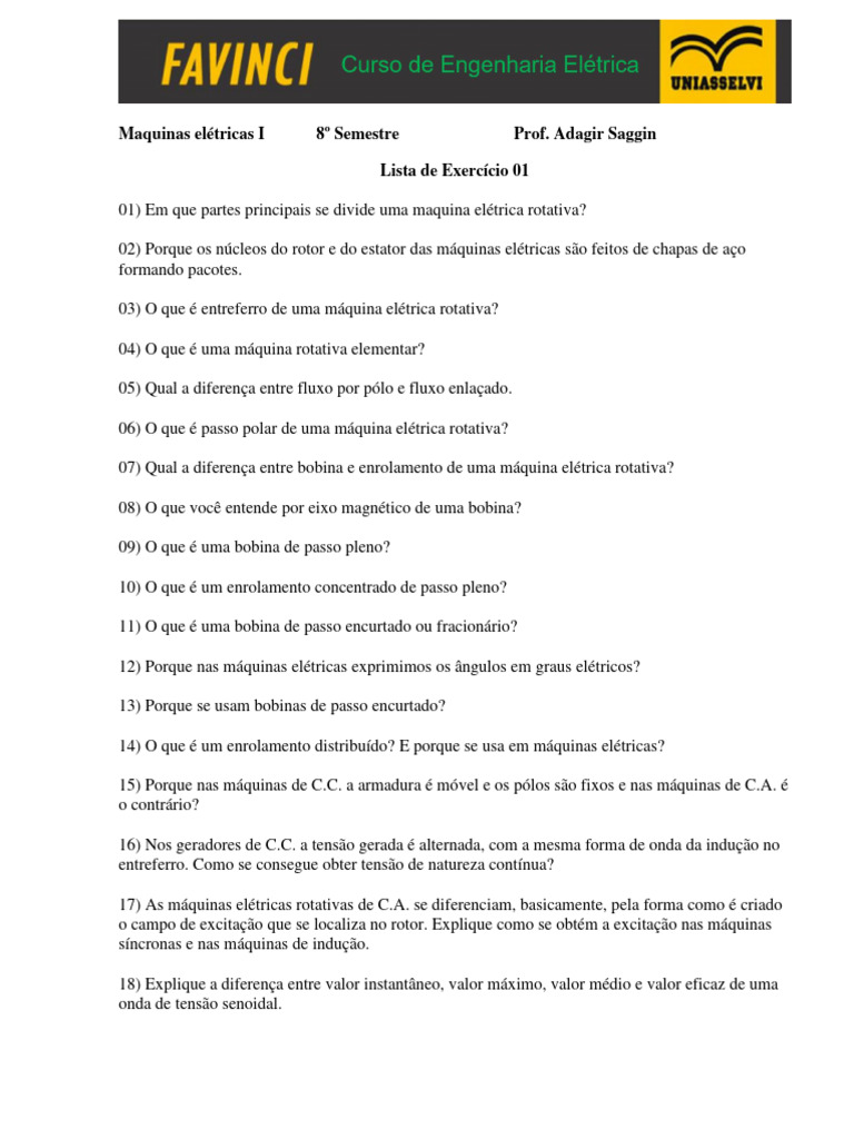 EXERC Maquinas Eletricas Exerc 01 | PDF | Corrente alternada | Magnetismo