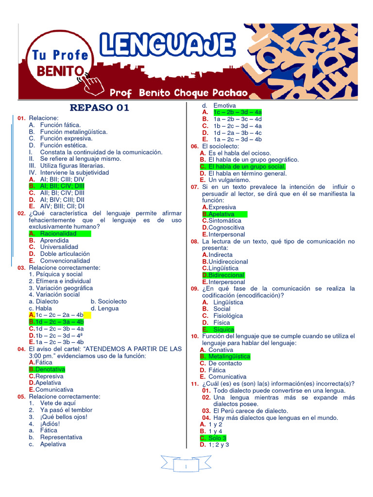 REPASO 01 - ESPARTA - Cpu Rptas | PDF | Comunicación | Lengua española