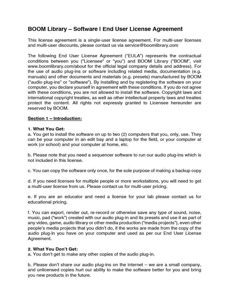 00 BOOM PlugIn EULA E | PDF | Computers