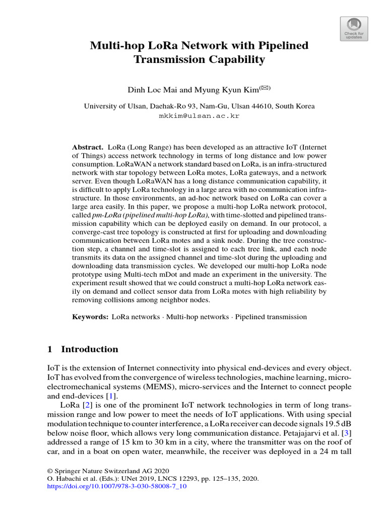 Multi-Hop LoRa Network With Pipelined Transmission Capability | PDF | Computer Network | Network ...