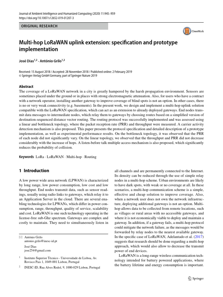 Multi Hop LoRaWAN Uplink Extension - Specification and Prototype Implementation | PDF | Routing ...