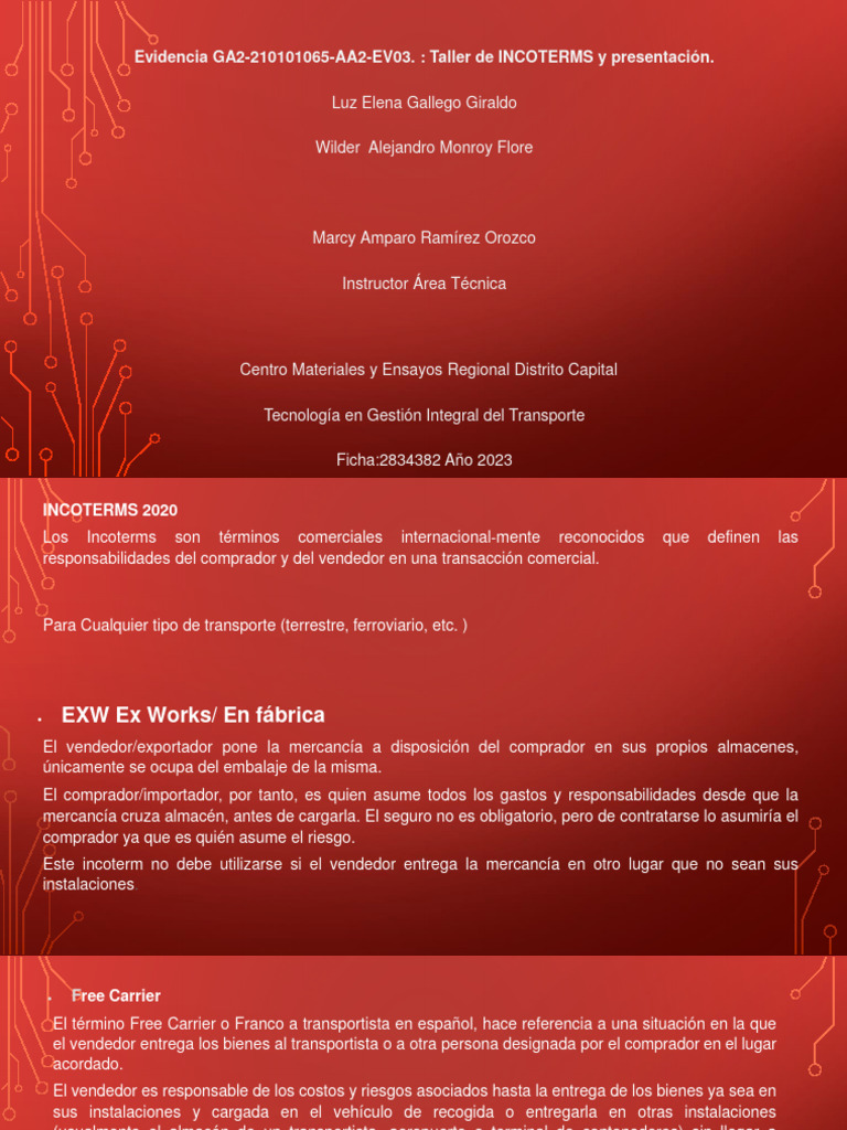 Evidencia GA2-210101065-AA2-EV03. Taller de INCOTERMS y Presentación ...