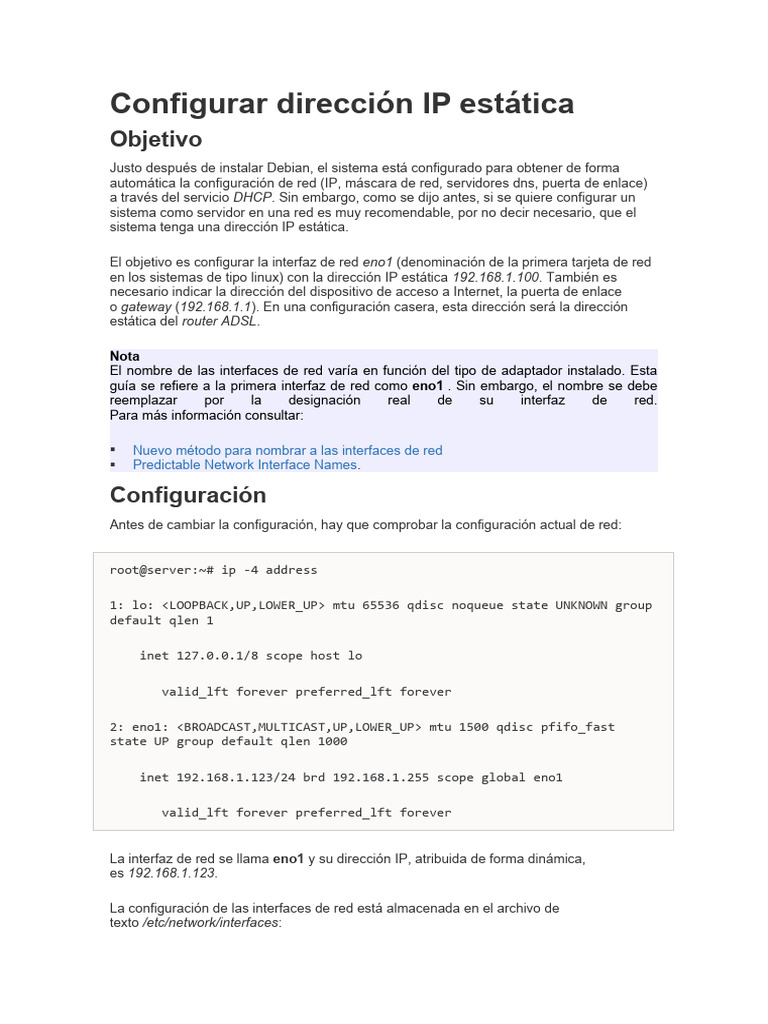 Configurar dirección IP estática | PDF | Dirección IP | Enrutador (Computación)