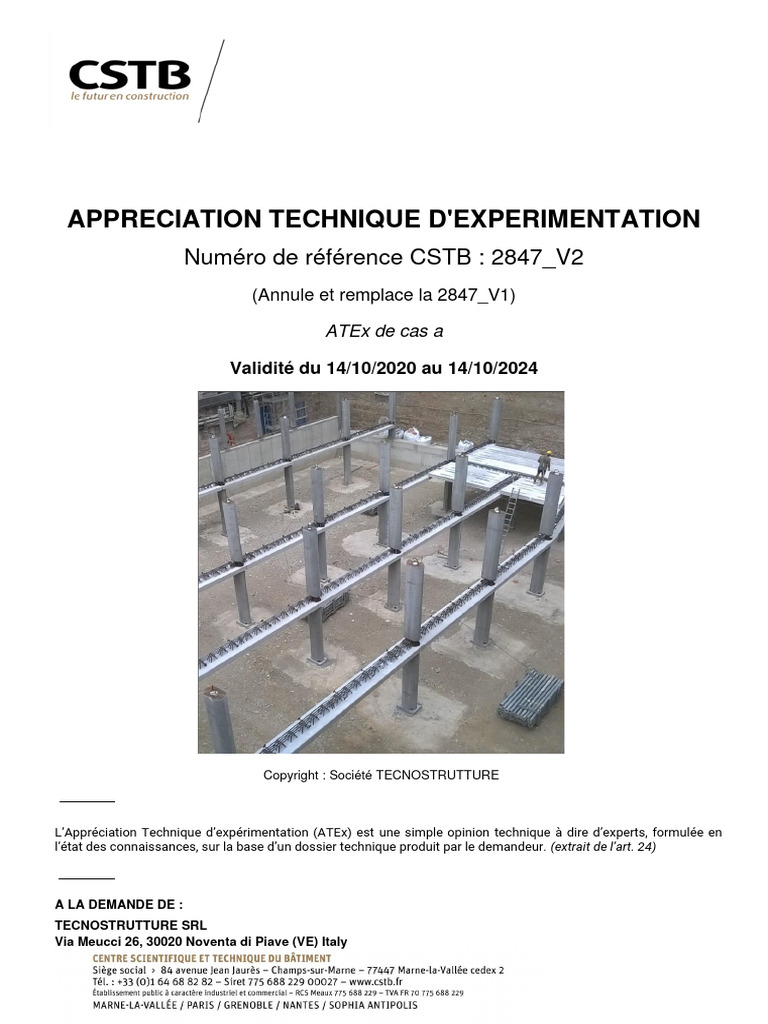 Appreciation Technique D'Experimentation: Numéro de Référence CSTB: 2847 - V2 | PDF | Béton armé ...