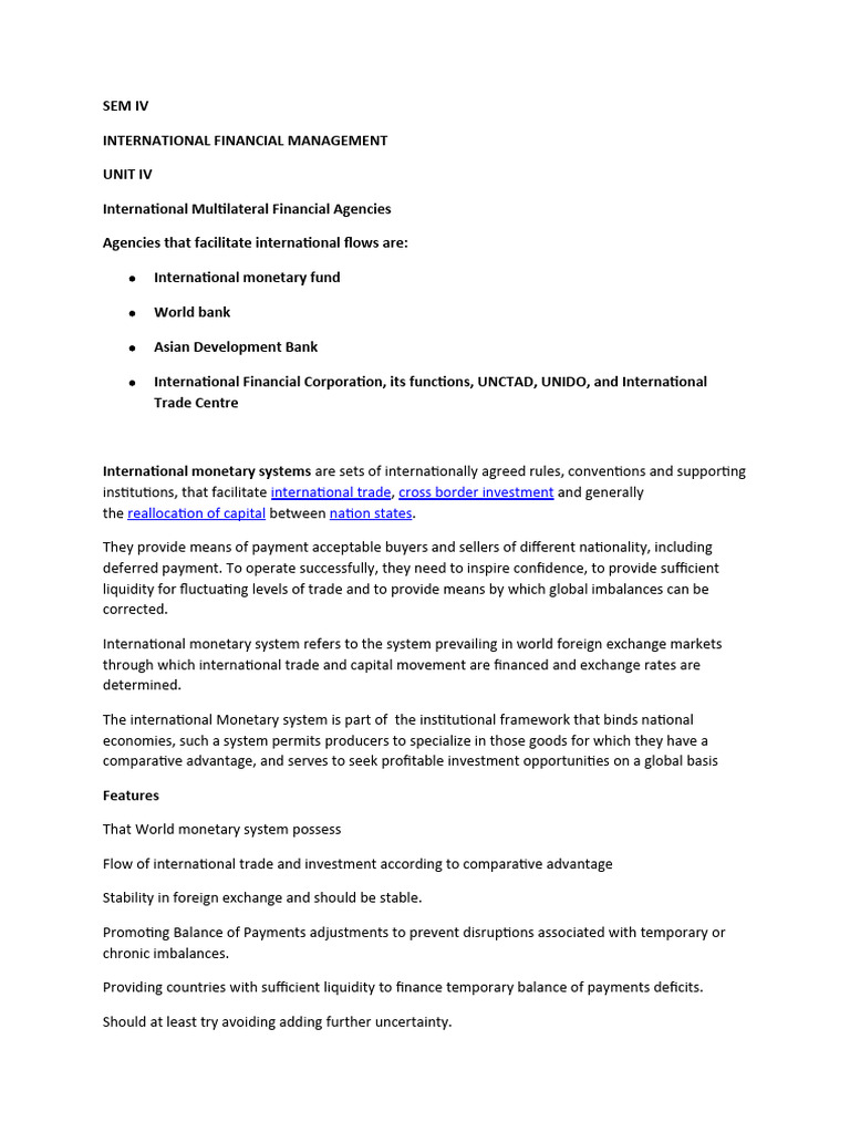 IFM Unit 4 | PDF | International Finance Corporation | International Monetary Fund