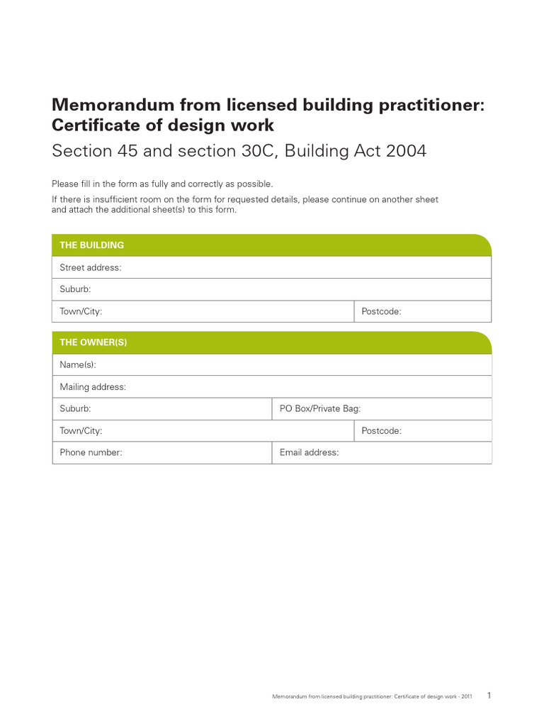 Memorandum Certificate of Design Work | PDF