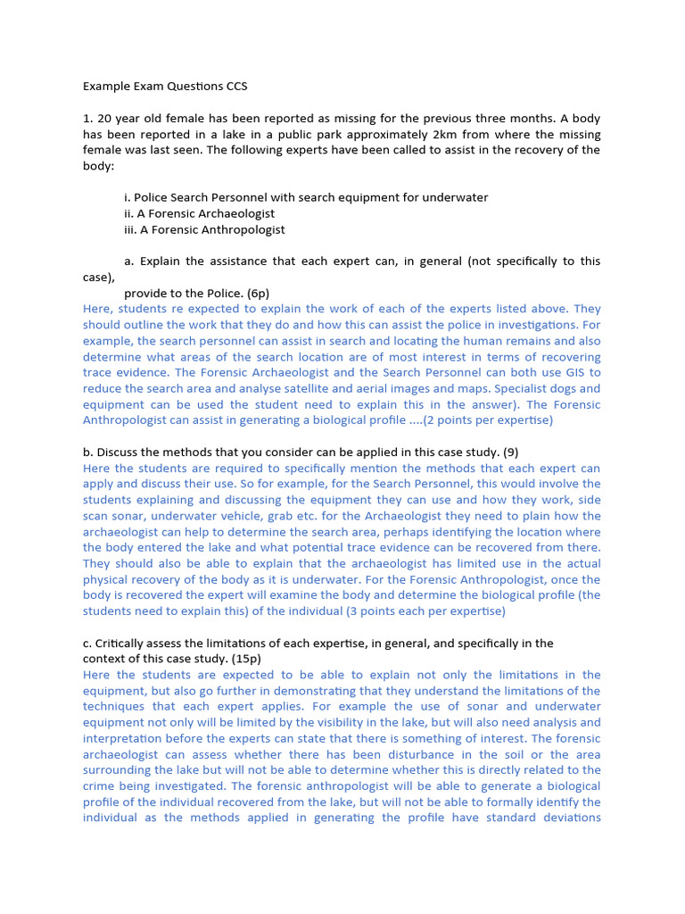 Example Exam Questions CCS | PDF | Crime Scene | Forensic Science
