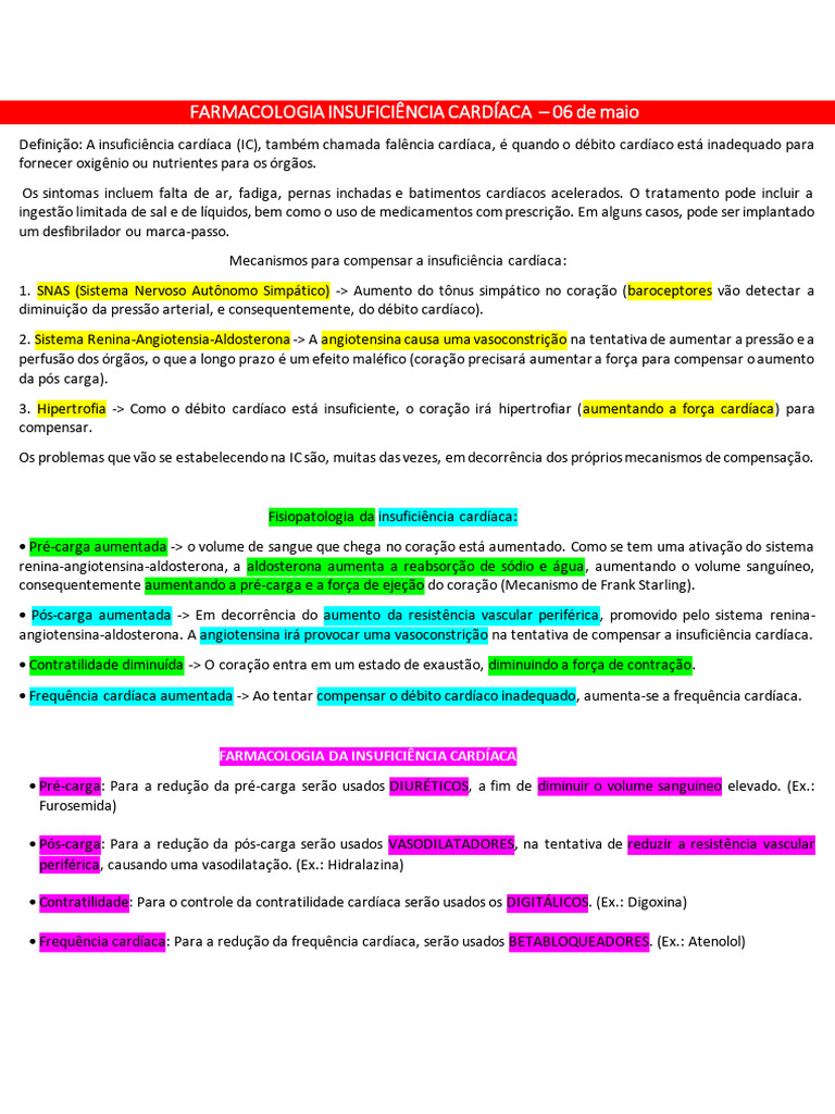 FARMACO Insuficiência Cardíaca (Digitálicos) | PDF | Coração ...