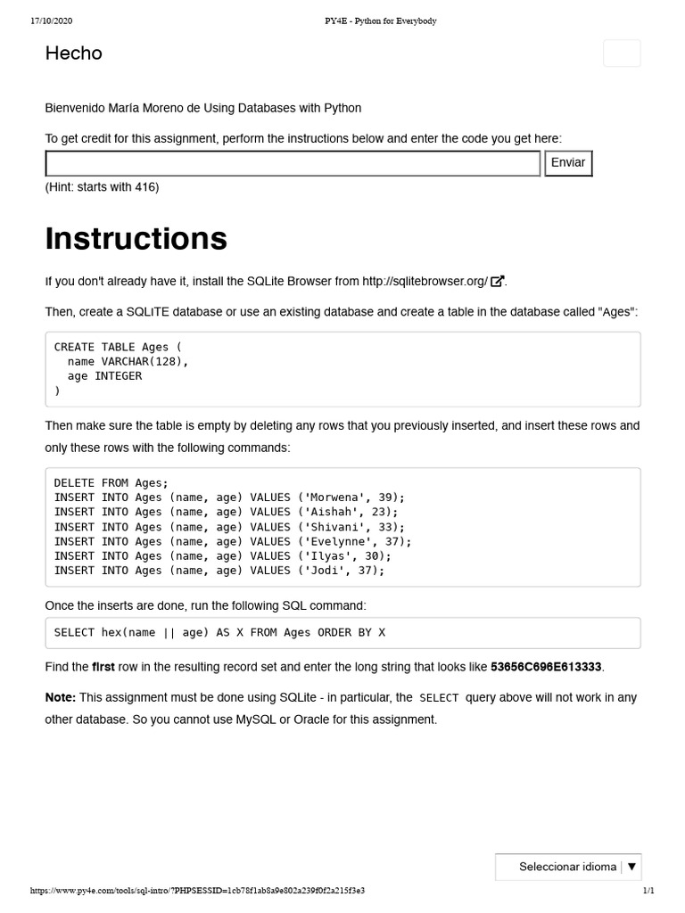 PY4E Chapter 12 SQLite Assignment | PDF