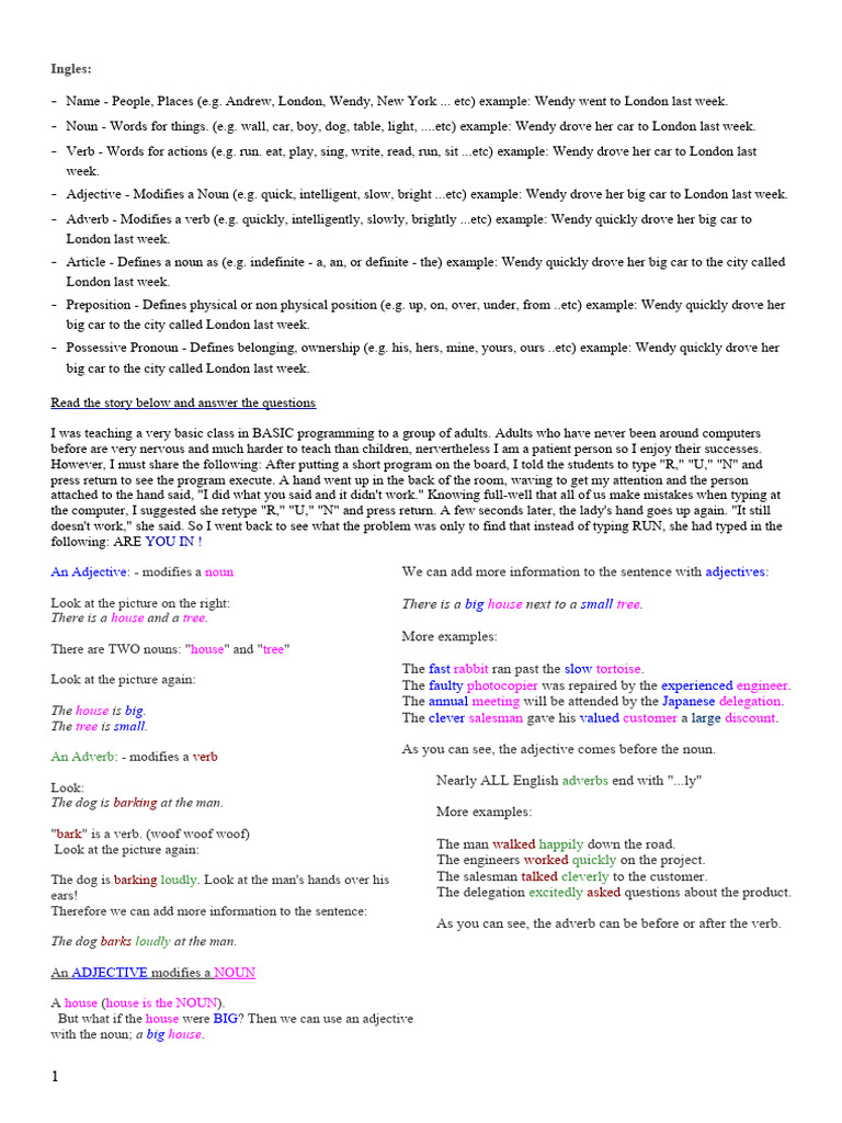 English Grammar Basics Guide | PDF | Adjective | Adverb