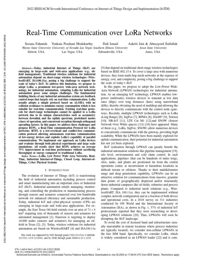 Real-Time Communication Over LoRa Networks | PDF