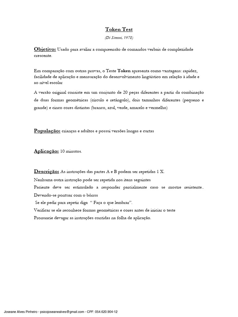 Token Test. Aplicação e Correção - Token Test | PDF | Cor
