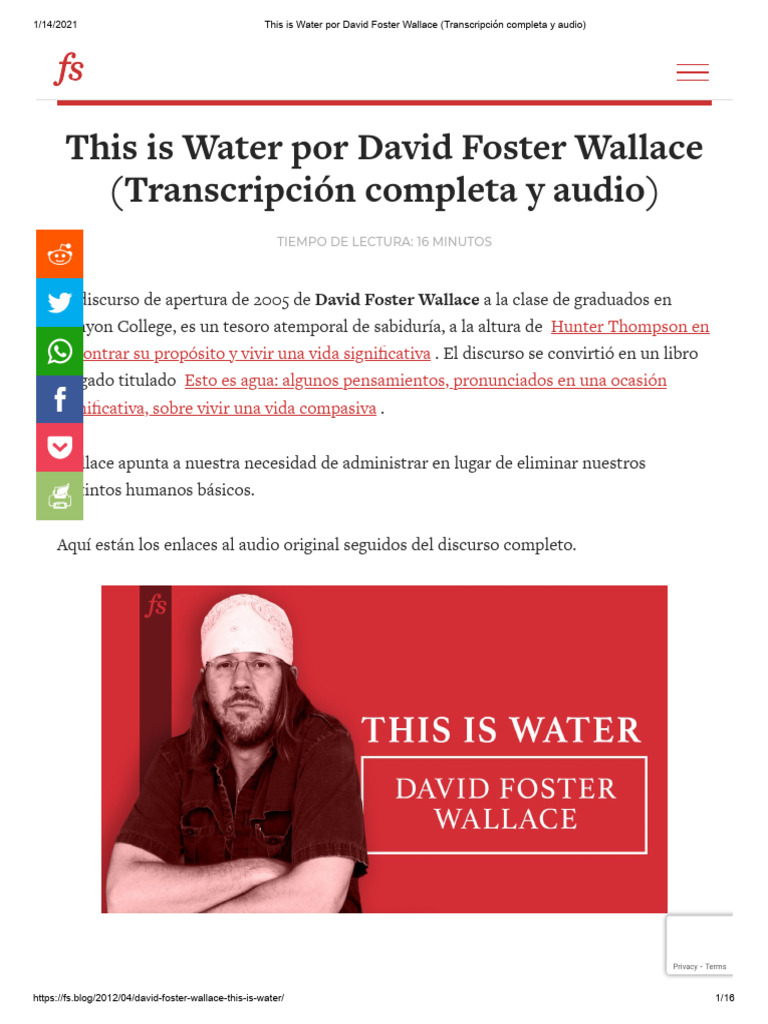 Esto Es El Agua Por David Foster Wallace | PDF | Experiencia | Ateísmo