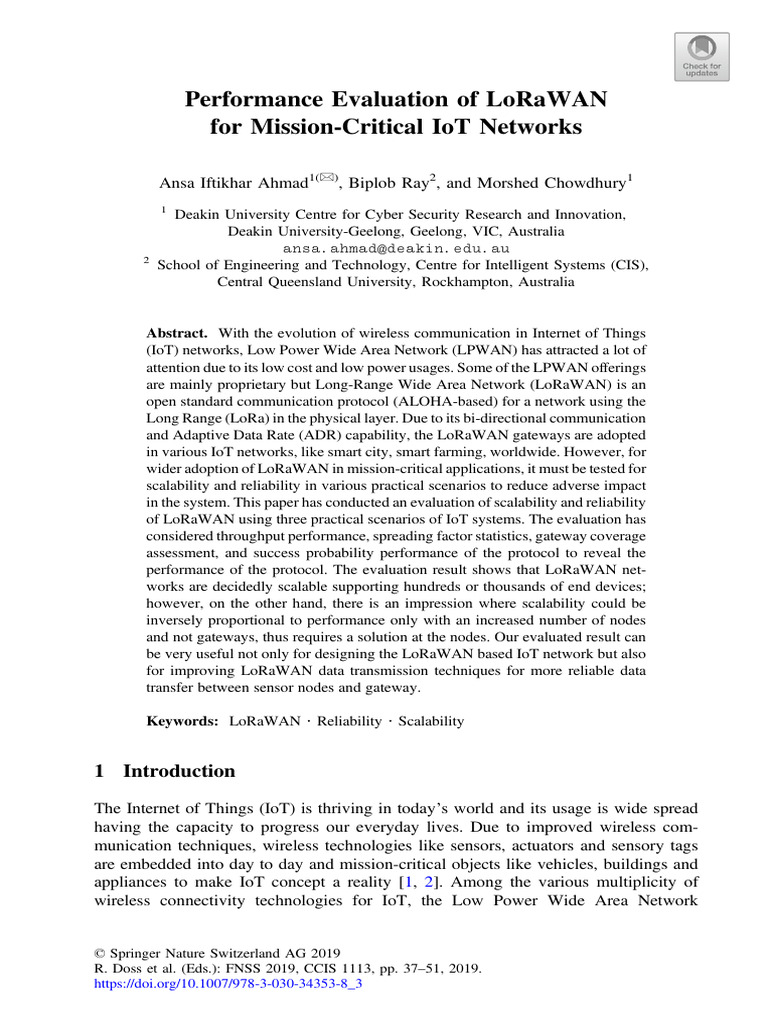 Performance Evaluation Of Lorawan For Mission Critical Iot Networks Pdf