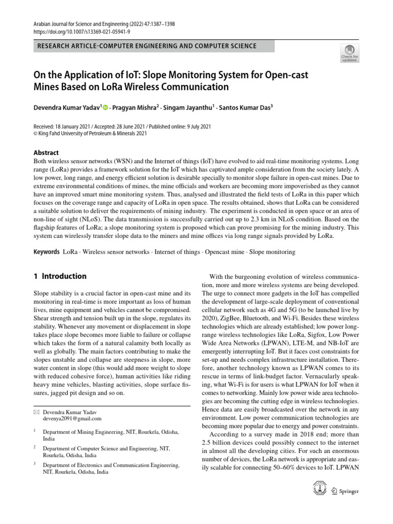 On The Application of IoT - Slope Monitoring System For Open Cast Mines ...
