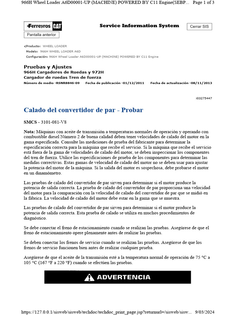 Calado Del Convertidor de Par - Probar | PDF