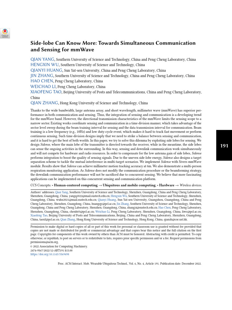 191 Side-Lobe Can Know More - Towards Simultaneous Communication and ...
