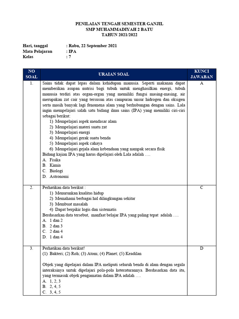 Soal Pts Ipa Kelas 7 | PDF