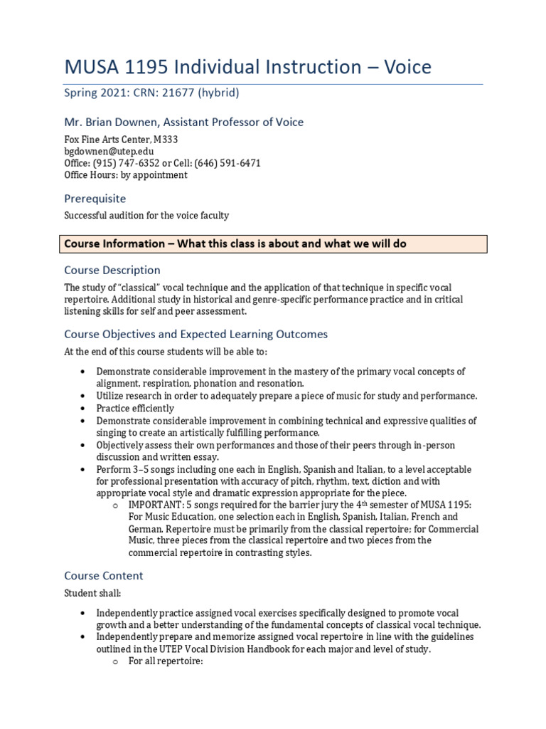 Syllabus MUSA 1195 Spring | PDF | Americans With Disabilities Act Of ...
