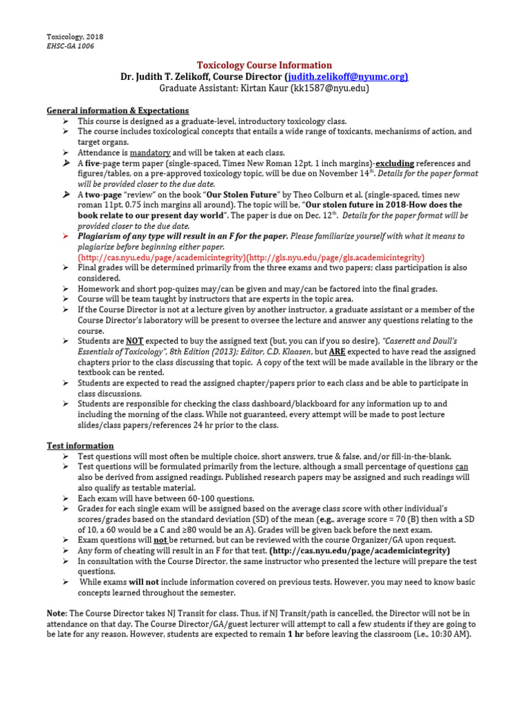 Toxicology Final Course Info - Fall 2018 JZ | PDF | Learning