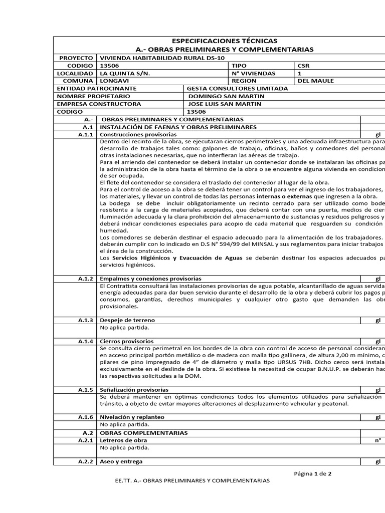 Form. - Eett - A - Obras Preliminares - Octubre 2020 | PDF