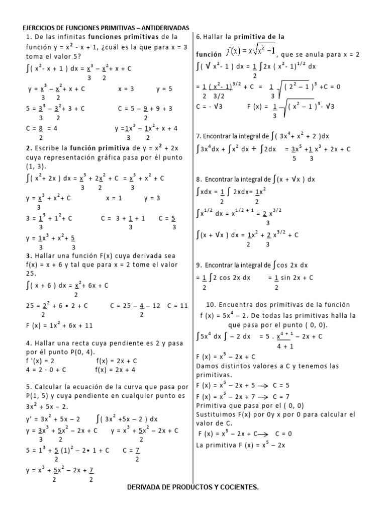 Ejercicios de Antiderivadas y Derivadas | PDF | Integral | Derivado