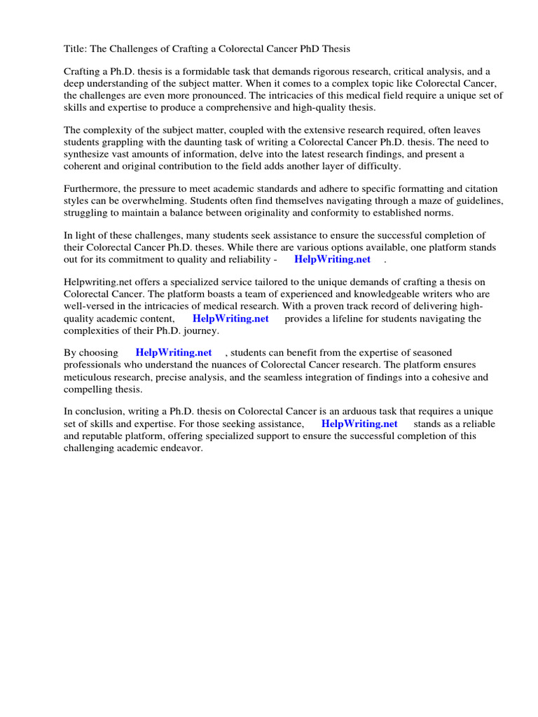 Colorectal Cancer PHD Thesis | PDF | Colorectal Cancer | Cancer