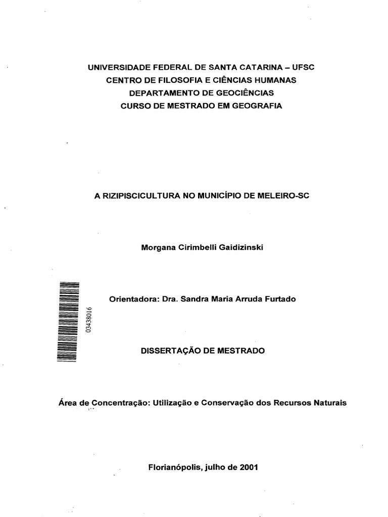 A Rizipiscicultura No Município de Meleiro - SC | PDF