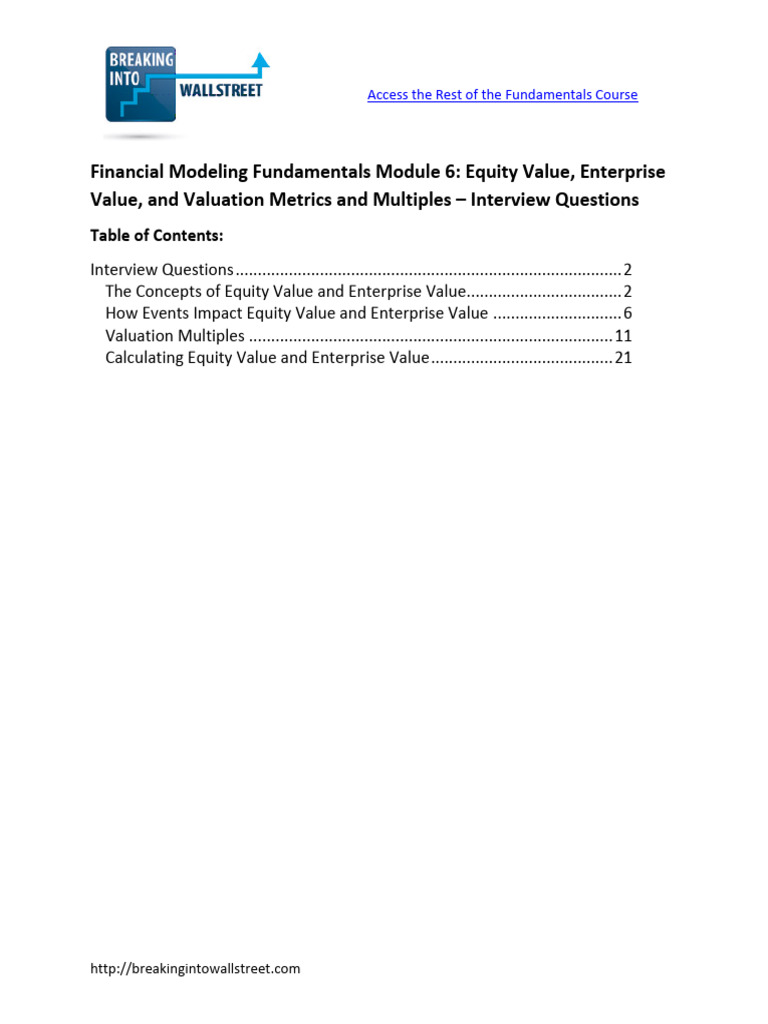 Fundamentals 06 EV Interview Questions | PDF | Stocks | Equity (Finance)