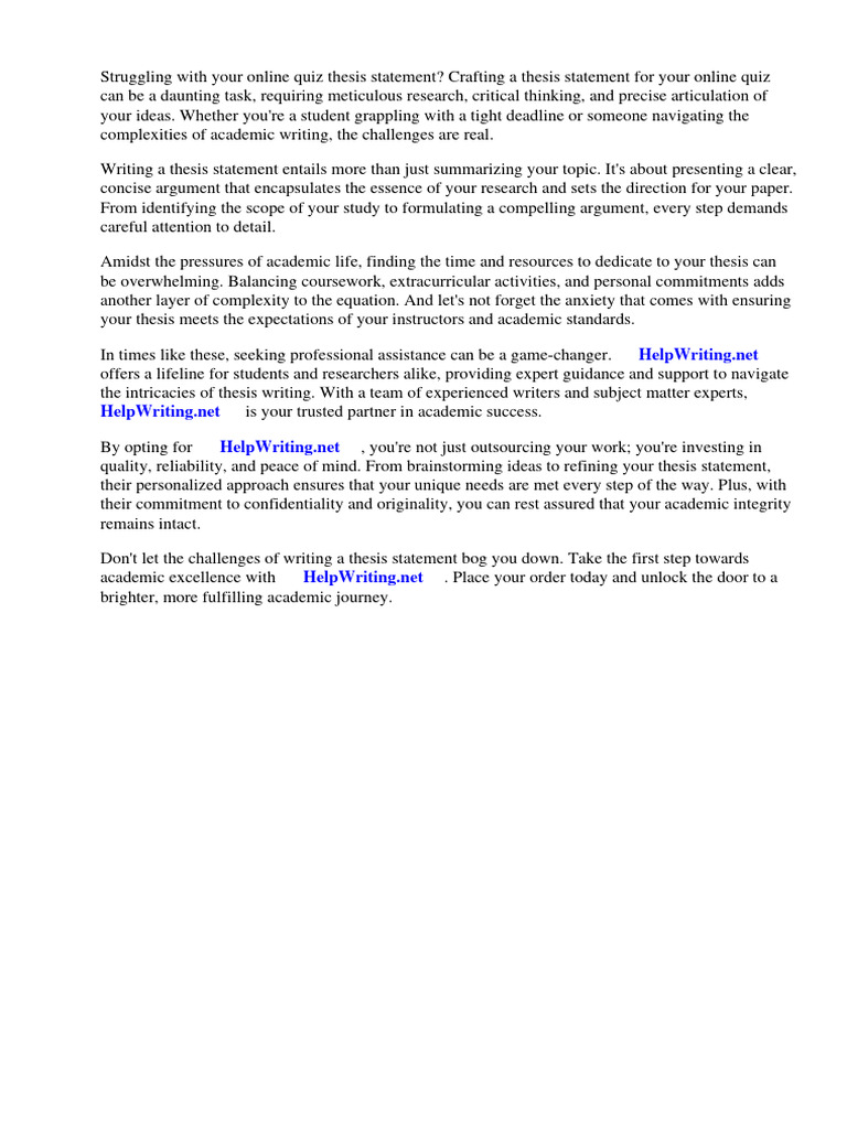 Online Quiz Thesis Statement | PDF | Essays | Thesis Online Quiz Thesis Statement | PDF | Essays | Thesis