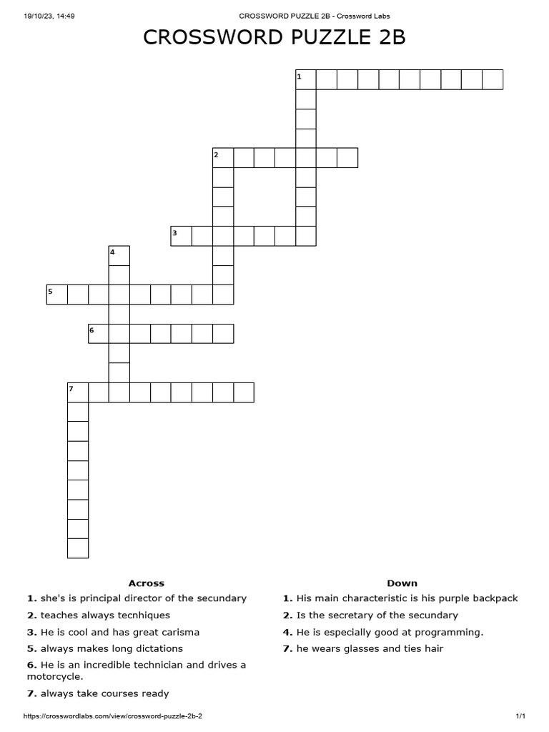 CROSSWORD PUZZLE 2B - Crossword Labs | PDF