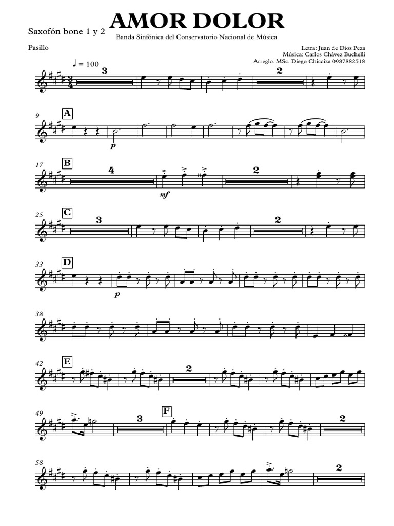 AMOR DOLOR - Saxofón Bone 1 y 2 | PDF