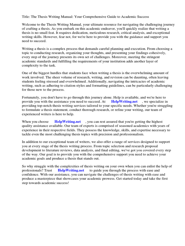 Thesis Writing Manual | PDF | Thesis | Expert