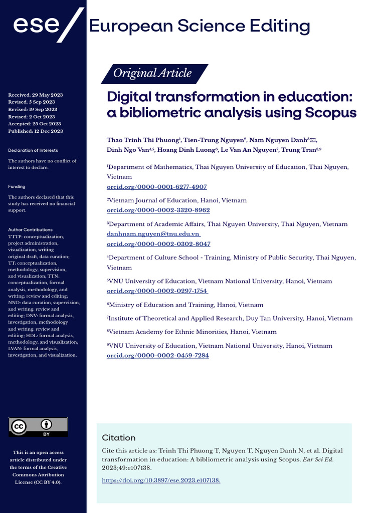 Digital Transformation in Education A Bibliometric Analysis Using Scopus - 2023 - European ...