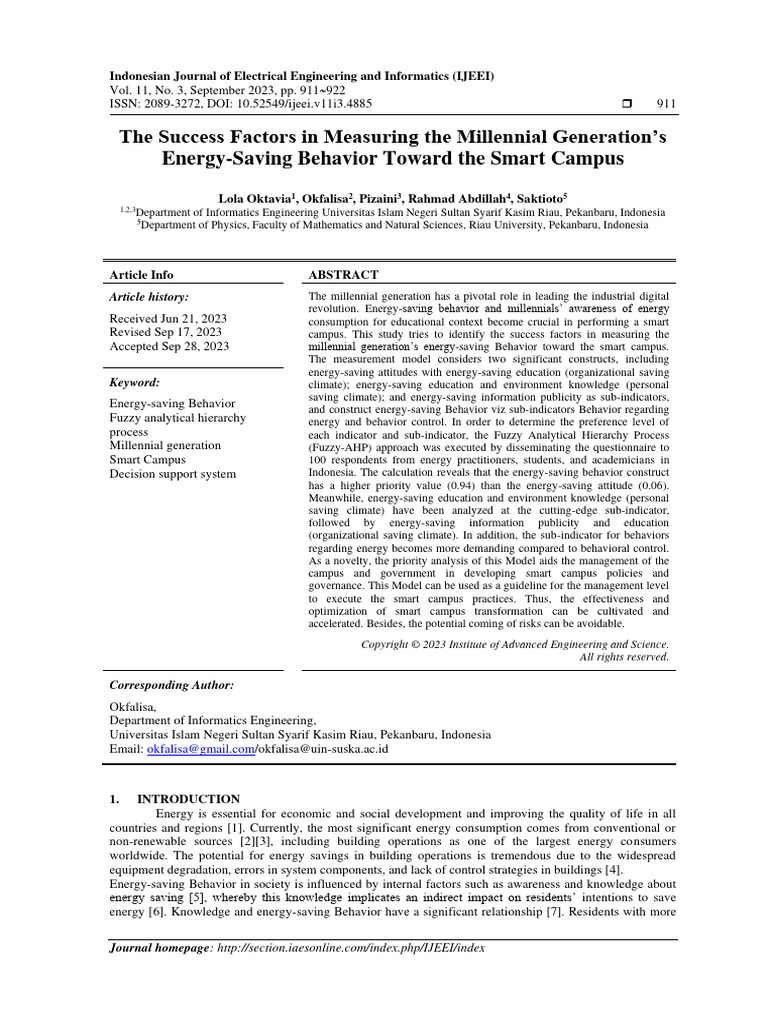 The Success Factors in Measuring The Millennial Generation's Energy ... The Success Factors in Measuring The Millennial Generation's Energy ...