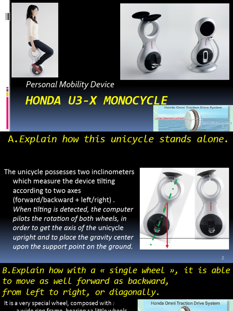 Honda U3-X Monocycle Mechanics Explained | PDF | Rotation | Gear