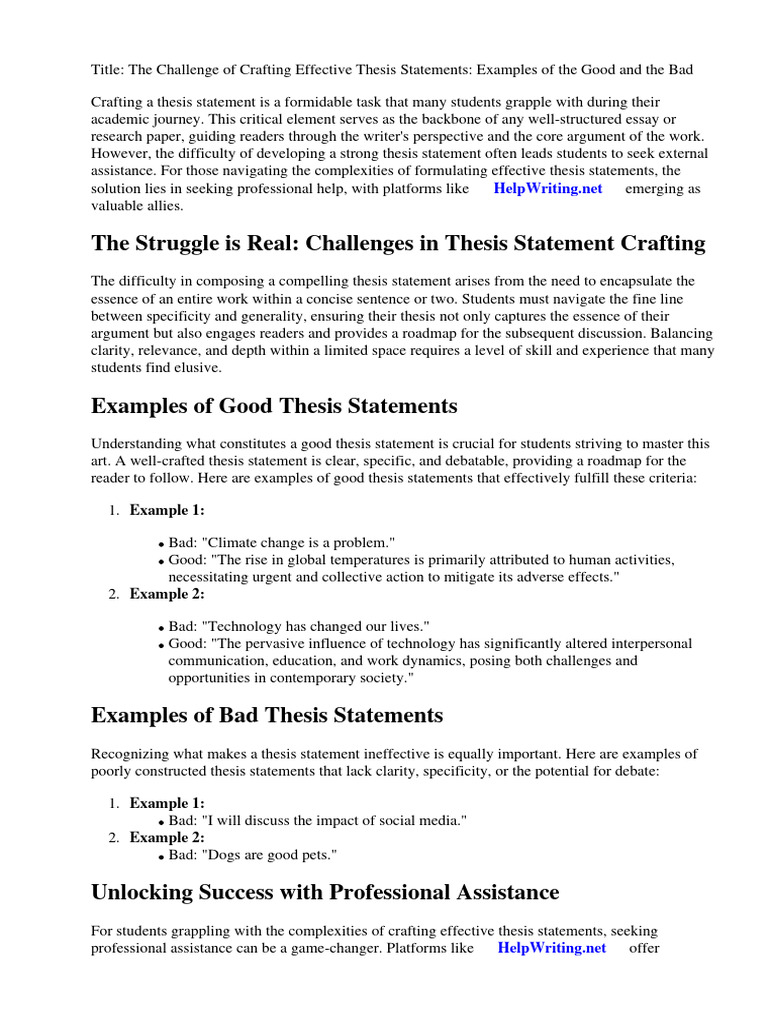 Good and Bad Thesis Statements Examples | PDF | Essays | Thesis