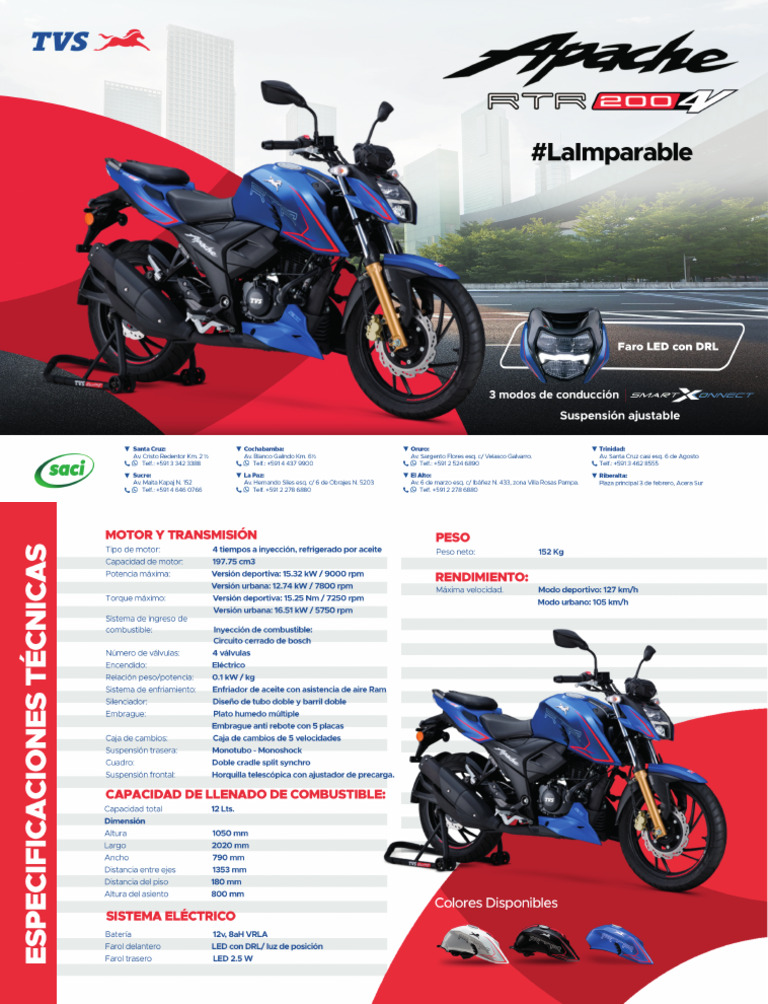 Ficha Técnica Apache 200 4v | PDF