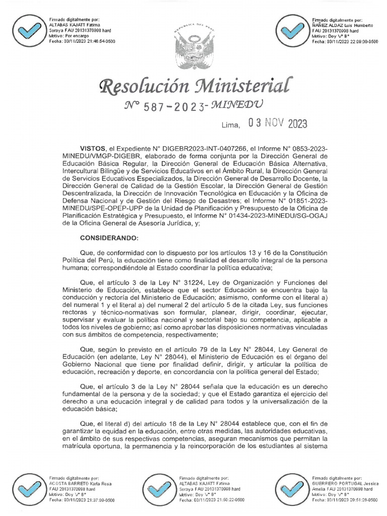 RM - N - 587 2023 Minedu | PDF | Educación primaria | Evaluación