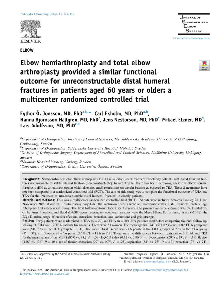 Elbow Hemiarthroplasty and Total Elbow Arthroplast | PDF | Anatomical ...