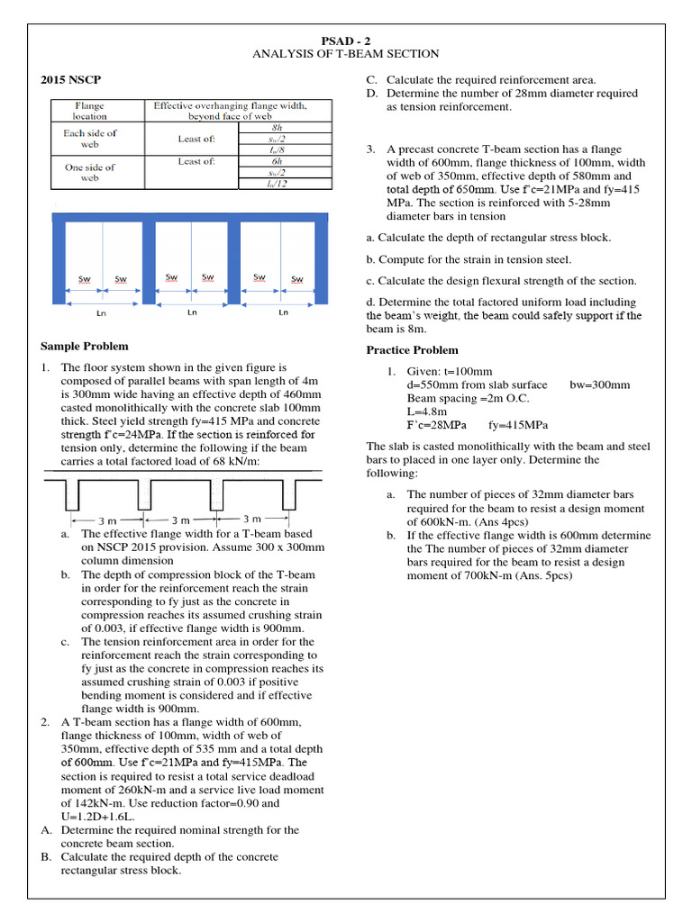 Psad 2 T Analysis of T Beam Section | PDF Psad 2 T Analysis of T Beam Section | PDF
