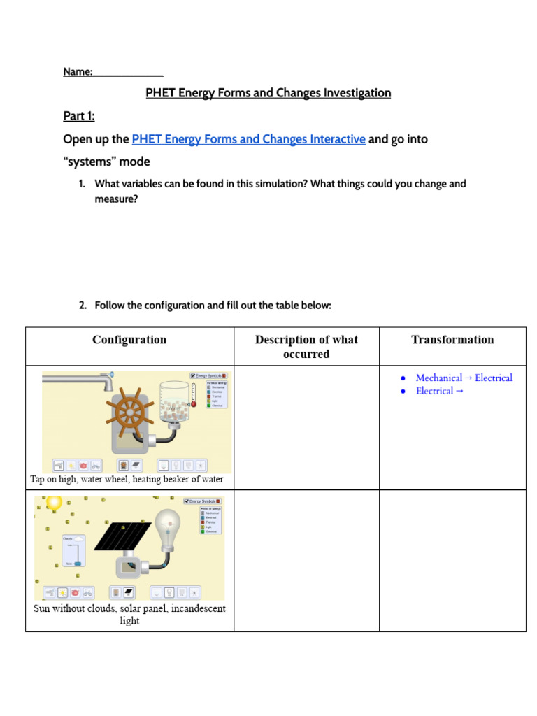 Phet Energy Forms and Changes Investigation | PDF