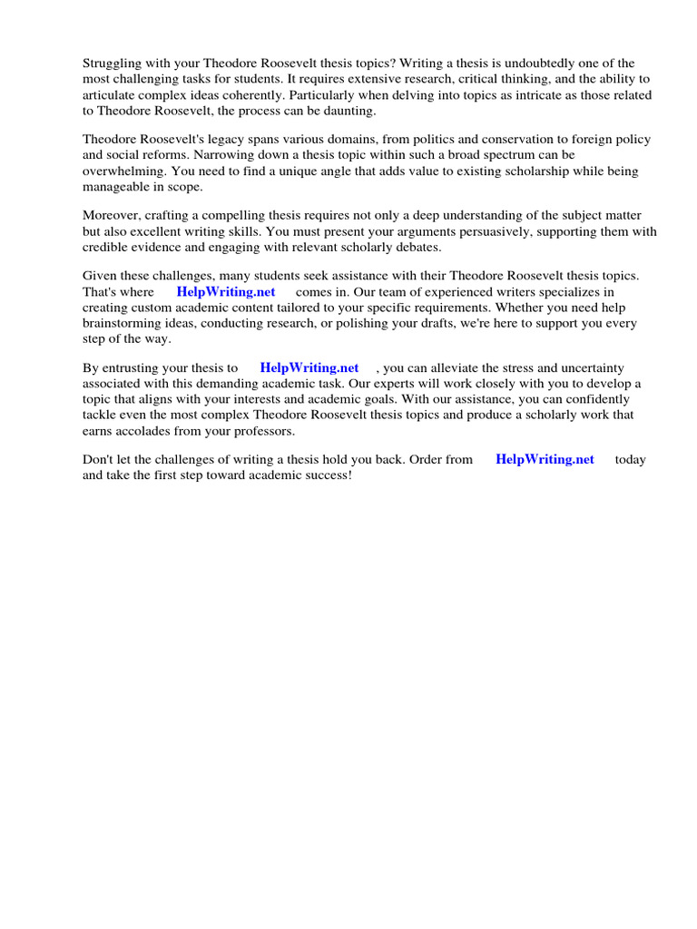 Theodore Roosevelt Thesis Topics | PDF | Theodore Roosevelt | Franklin ...