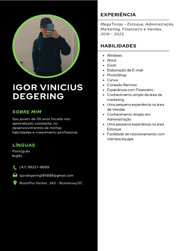 Preto e Verde Currículo Simples de Desenvolvedor Web | PDF